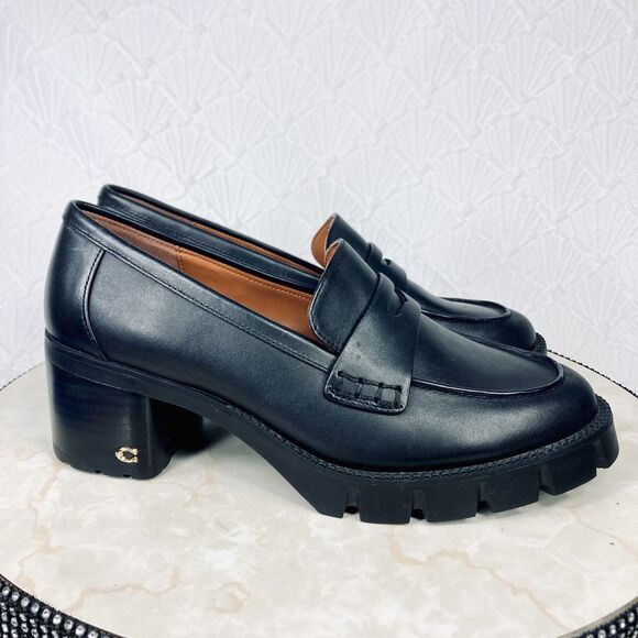 Coach | Shoes | Coach Colleen Platform Penny Loafers 8 Black Leather ...